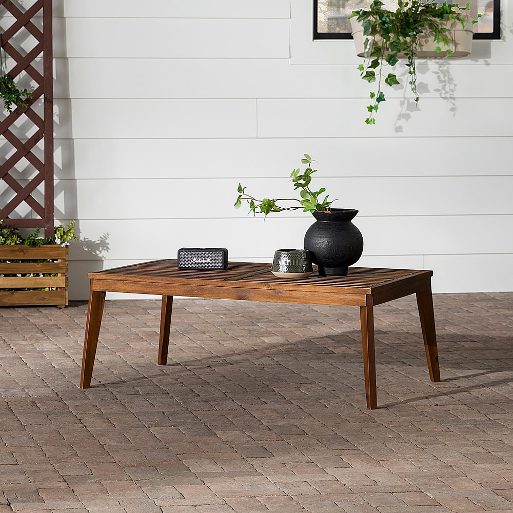 Best Buy: Walker Edison Modern Acacia Wood Outdoor Coffee Table Dark ...