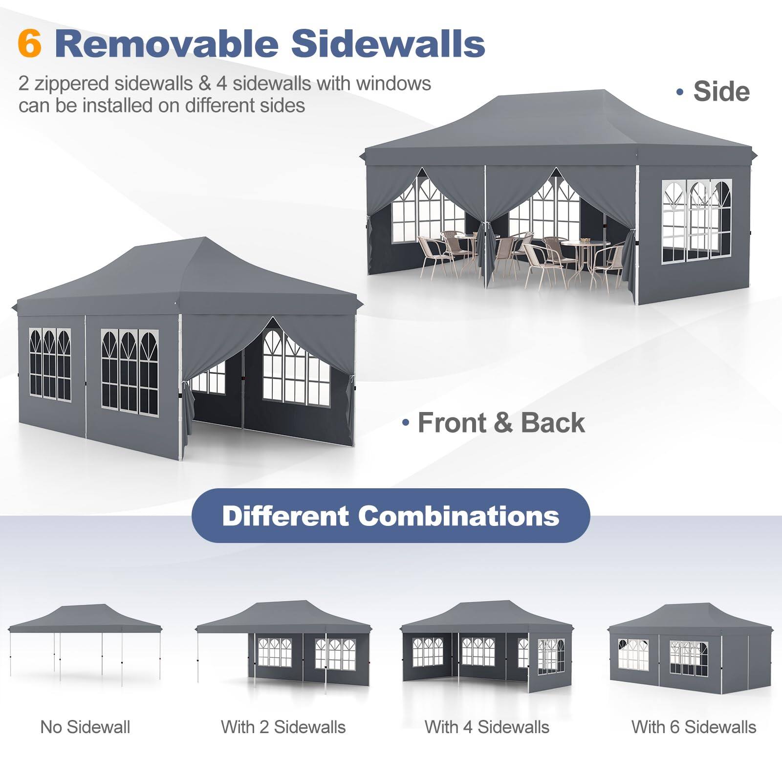 Ecooso 10 x 20 FT Canopy Tent Pop Up Design with 6 Sidewalls Windows ...