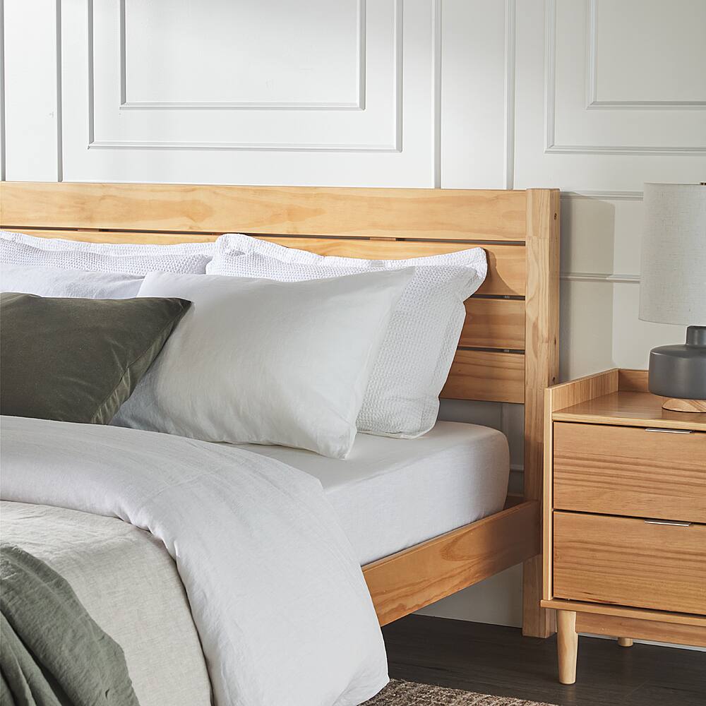 Best Buy: Walker Edison Minimalist Slatted Solid Wood Low Queen ...