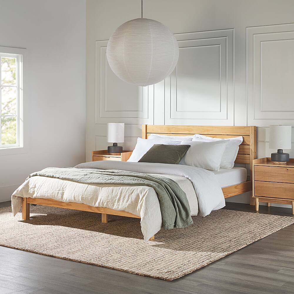 Best Buy: Walker Edison Minimalist Slatted Solid Wood Low Queen ...