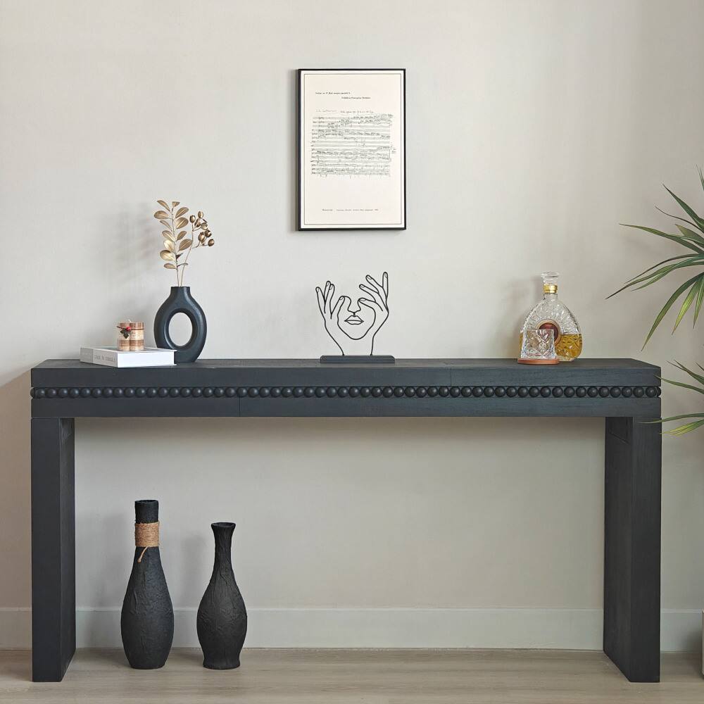 PDTEND 64 in Modern Wood Console Table with Decorative Beaded Trim for ...