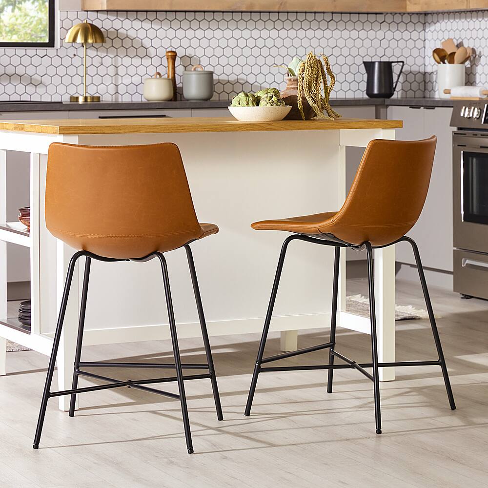 Best Buy: Walker Edison Modern X Base Upholstered Counter Stool (2 ...