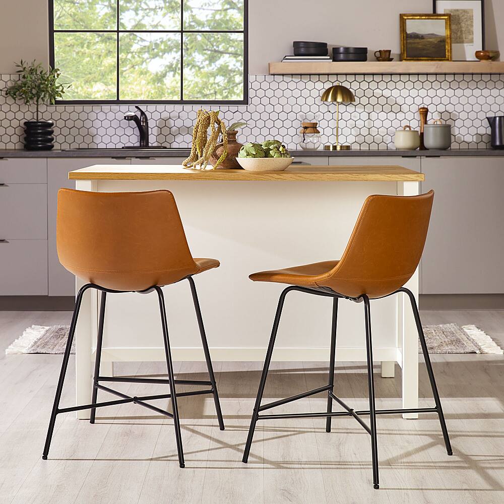 Best Buy: Walker Edison Modern X Base Upholstered Counter Stool (2 ...