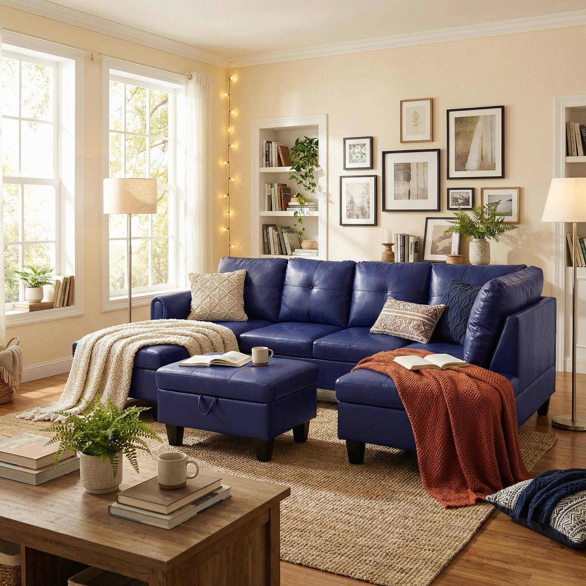 Boyel Living Premium Semi PU Upholstered Sofa Solid Wood Frame Double ...