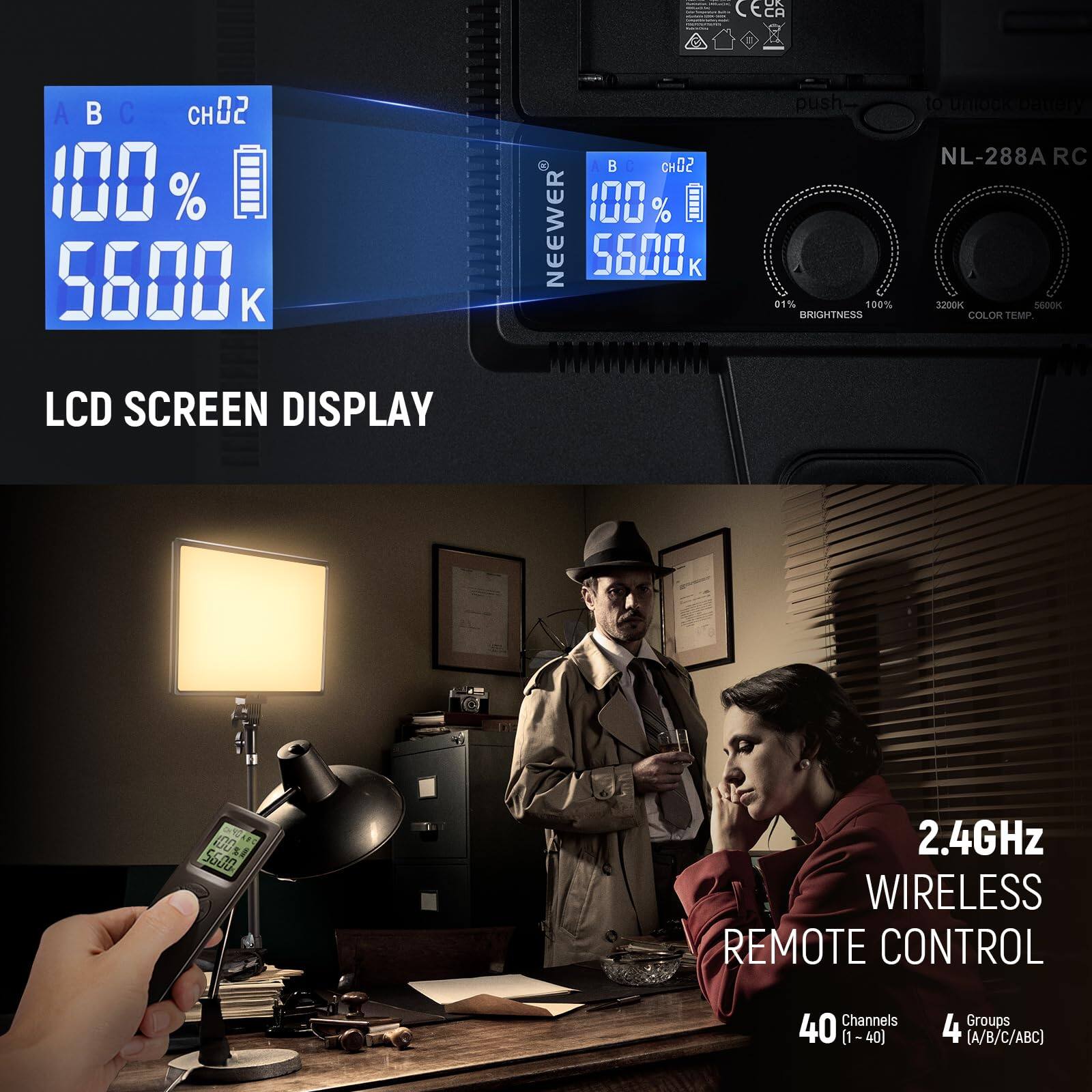 Neewer 2 Pack 18" LED Video Light Kit 45W Bi Color Dimmable Panels with ...