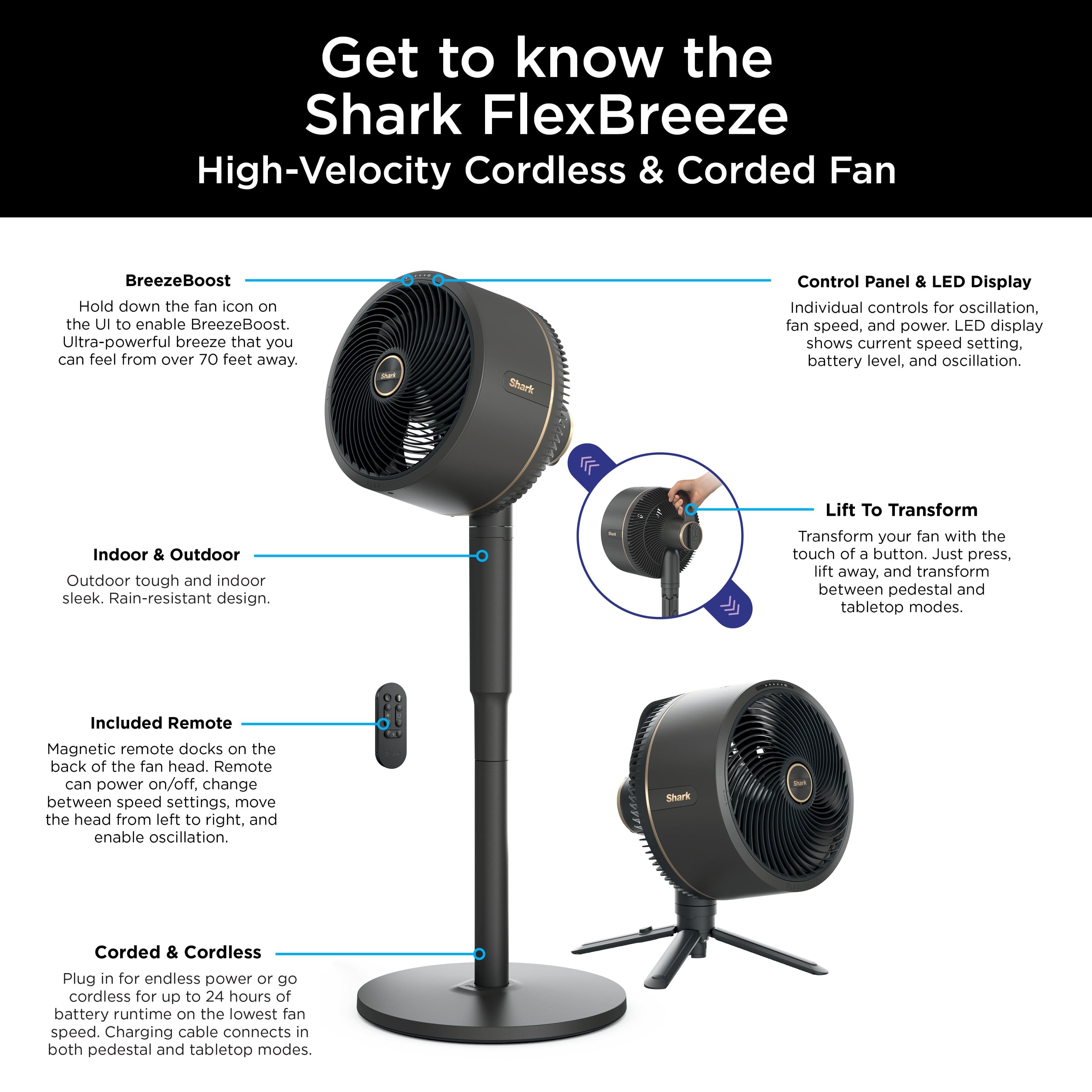 Shark FlexBreeze Outdoor & Indoor Fan with InstaCool Misting Attachment ...