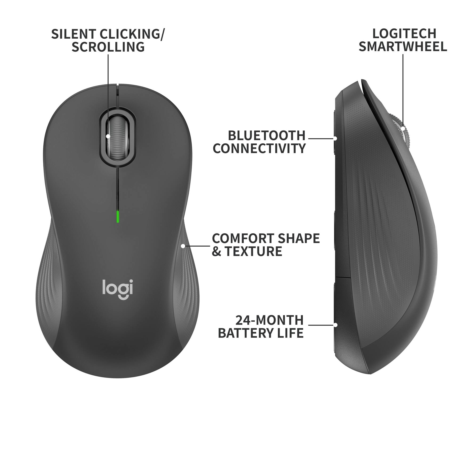 Logitech Signature M550 L Full Size Bluetooth Optical Ambidextrous Mouse with Silent Clicks ...