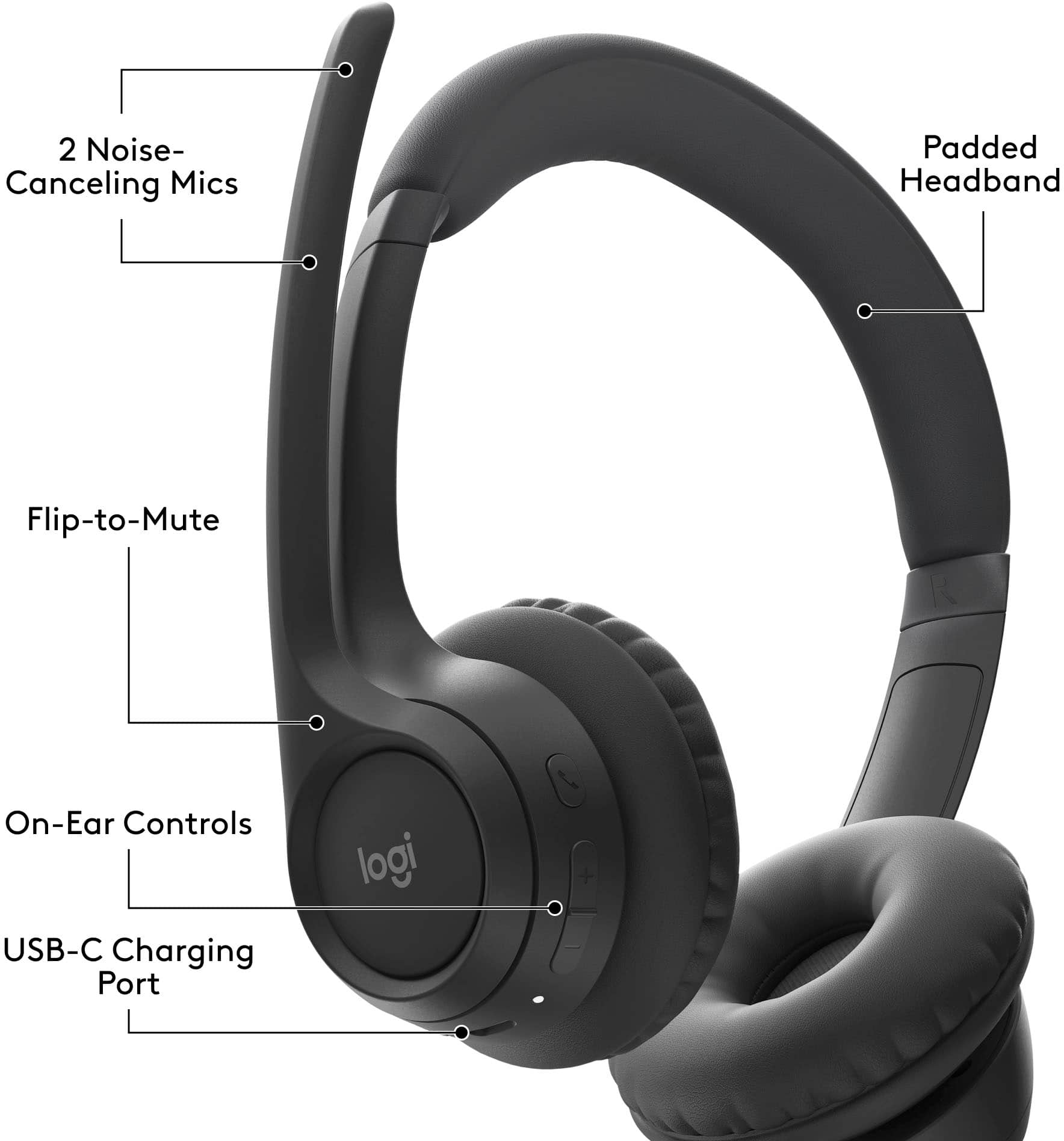Logitech Zone 300 Wireless Bluetooth On-ear Headset With Noise ...