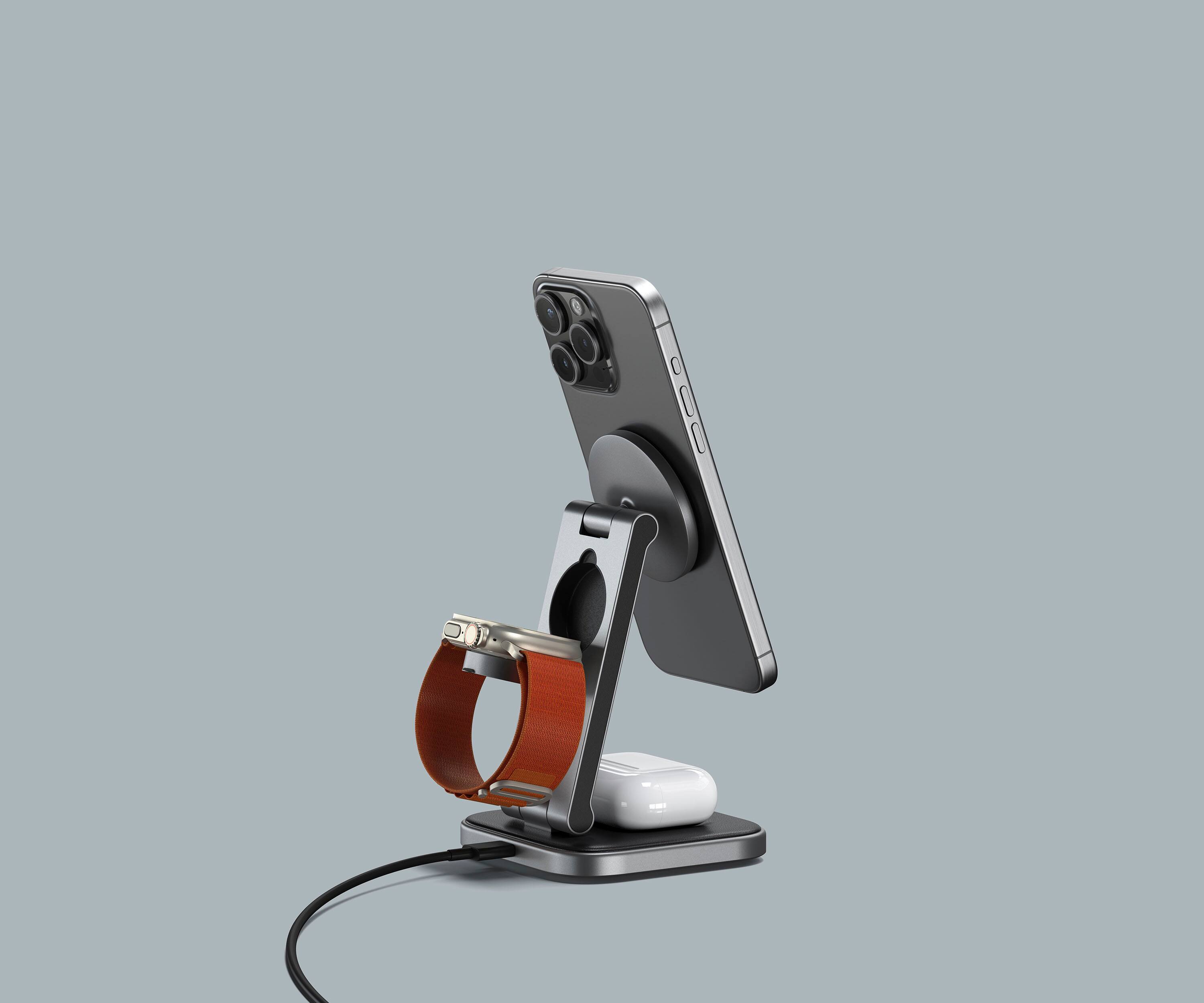 Satechi 3 In 1 Foldable Qi2 Wireless Charging Stand Space Gray St Q31fm
