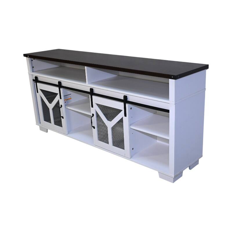 APRILSOUL 65.3in TV Stand with LED light strips and Iron mesh barn door ...