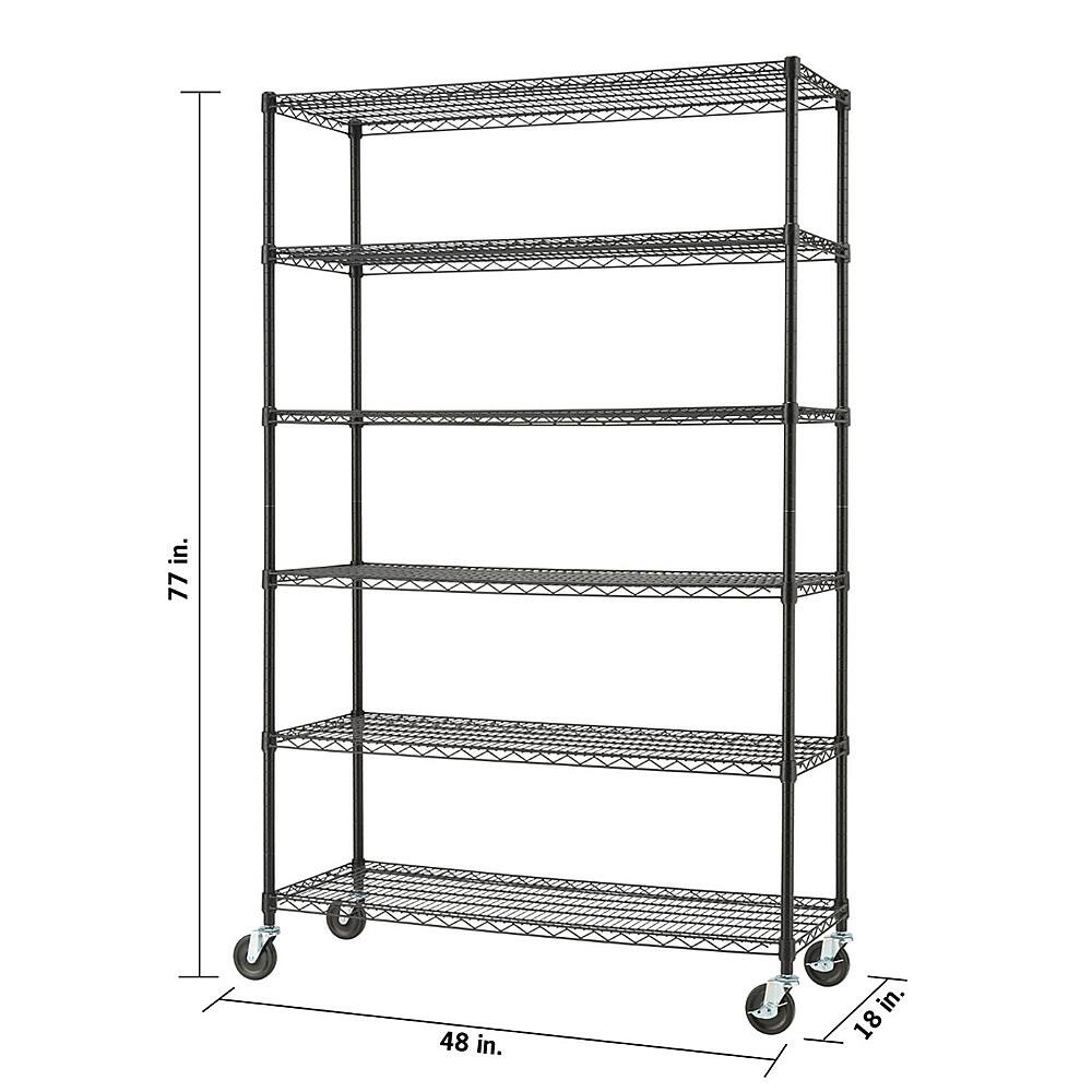 TRINITY BASICS 6 Tier 48x18x72 Wire Shelving NSF w/ Wheels Black Black ...