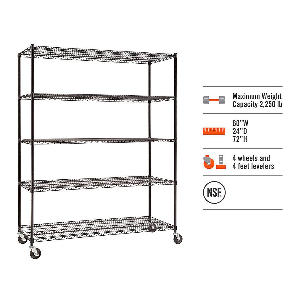TRINITY BASICS 5-Tier |60x24x72| Wire Shelving | NSF | w/ Wheels ...