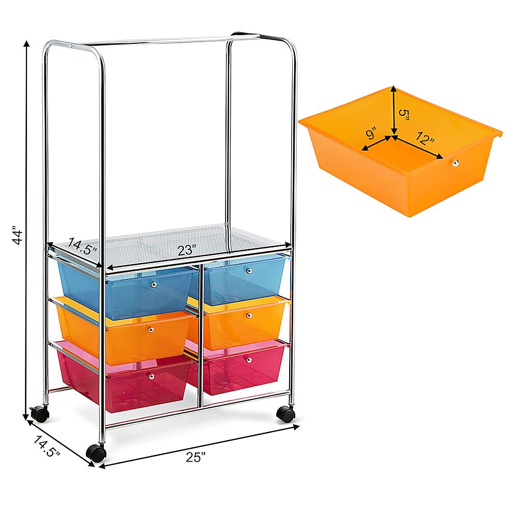 Best Buy: Costway 6 Drawer Rolling Storage Cart w/Hanging Bar Office ...