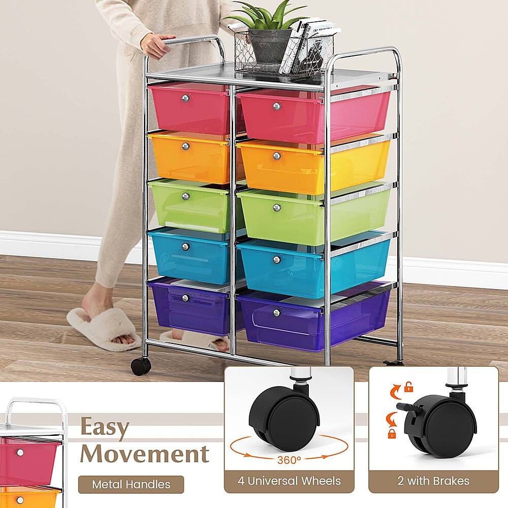 Costway 10-Drawer Storage Cart Utility Rolling Trolley Kitchen ...