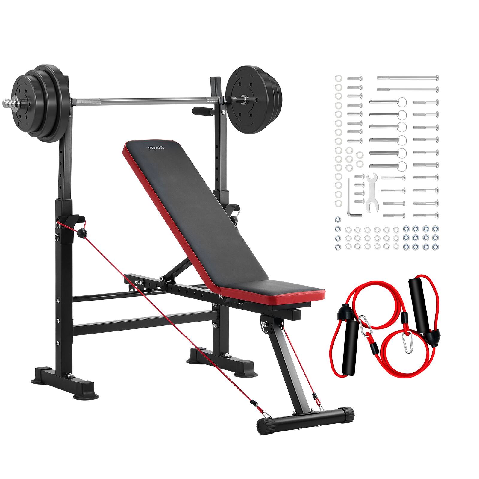 VEVOR 6 in 1 Weight Bench Set, 600lbs Adjustable Workout Bench Press ...