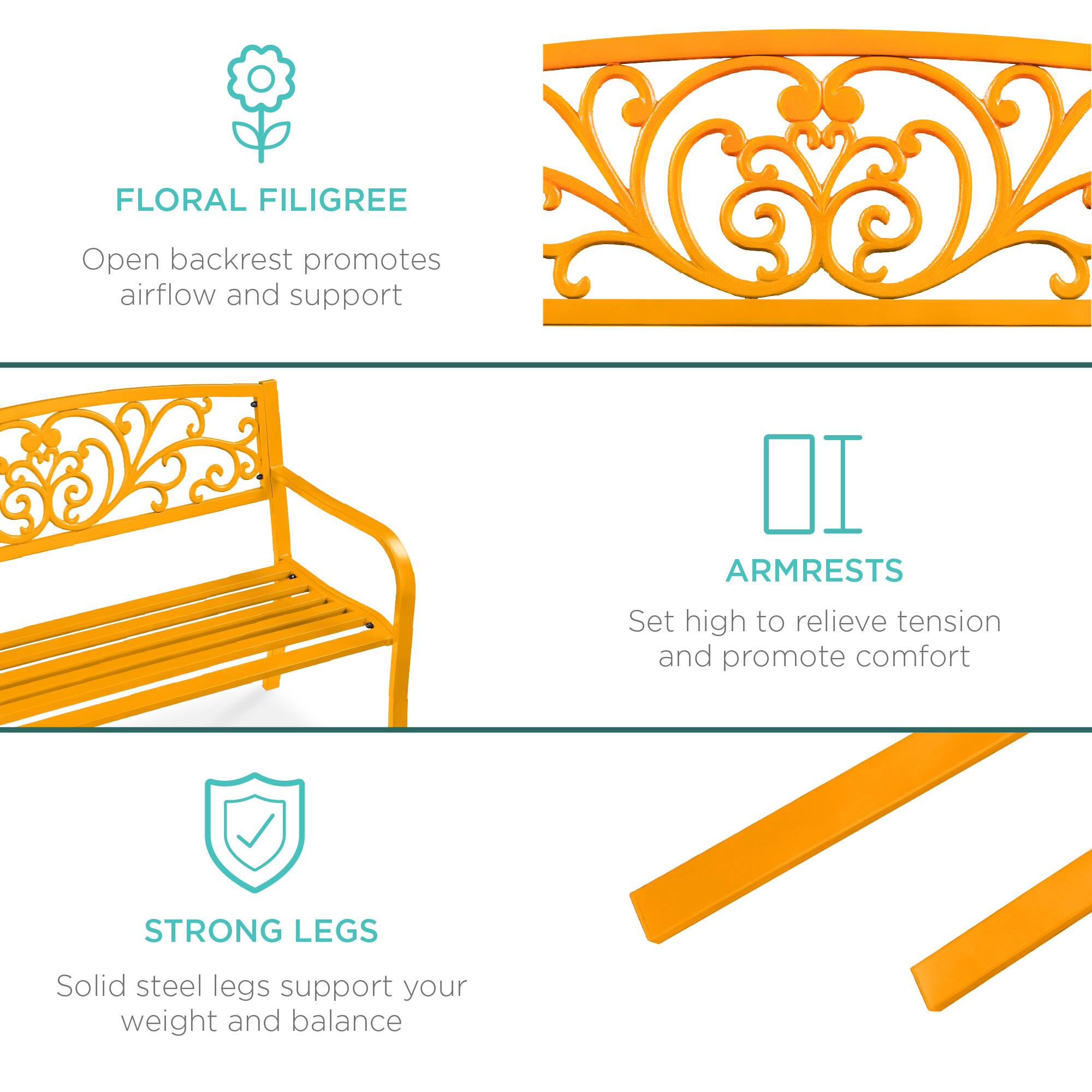 Best Choice Products Outdoor Steel Bench Garden Patio Porch Furniture w ...