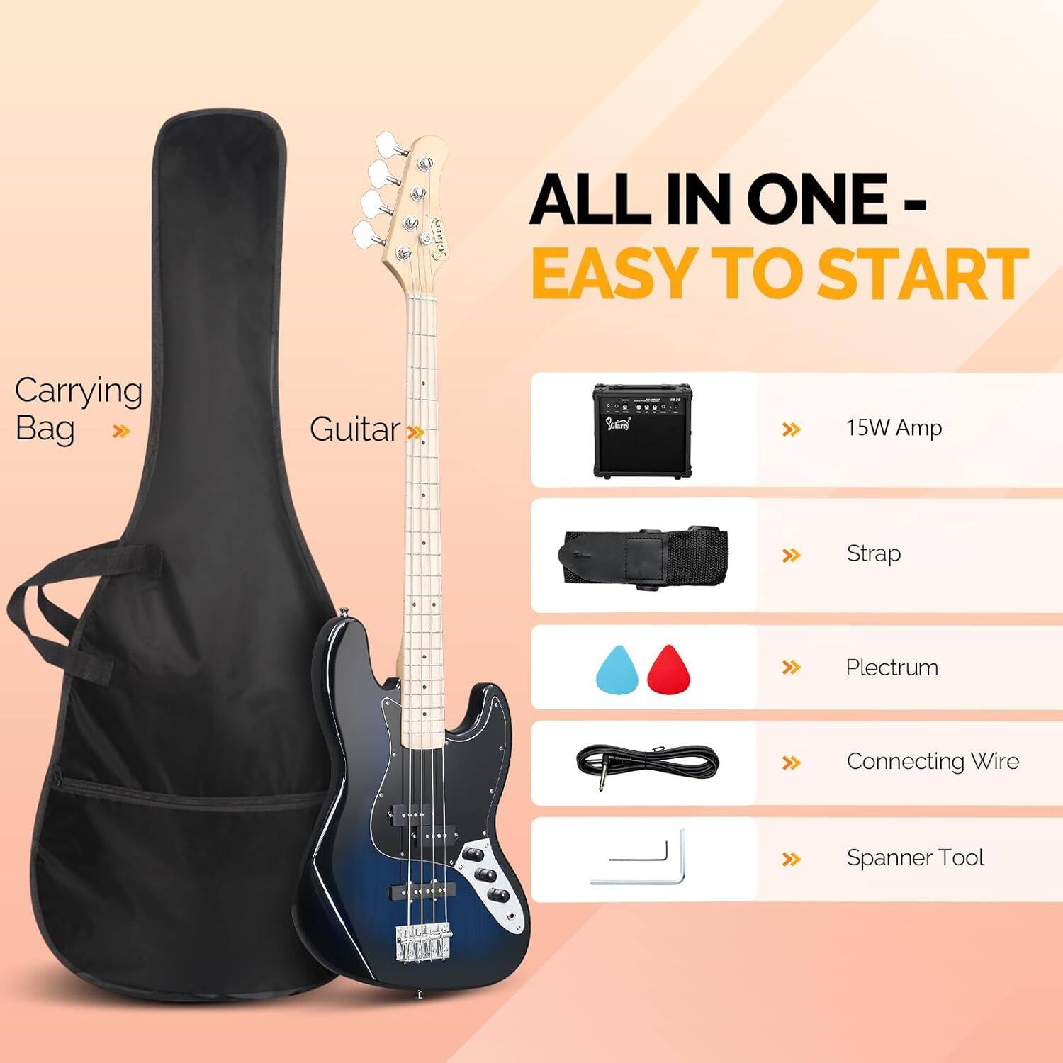 Winado Bass Guitar Full Size 4 String Exquisite Stylish Bass with ...