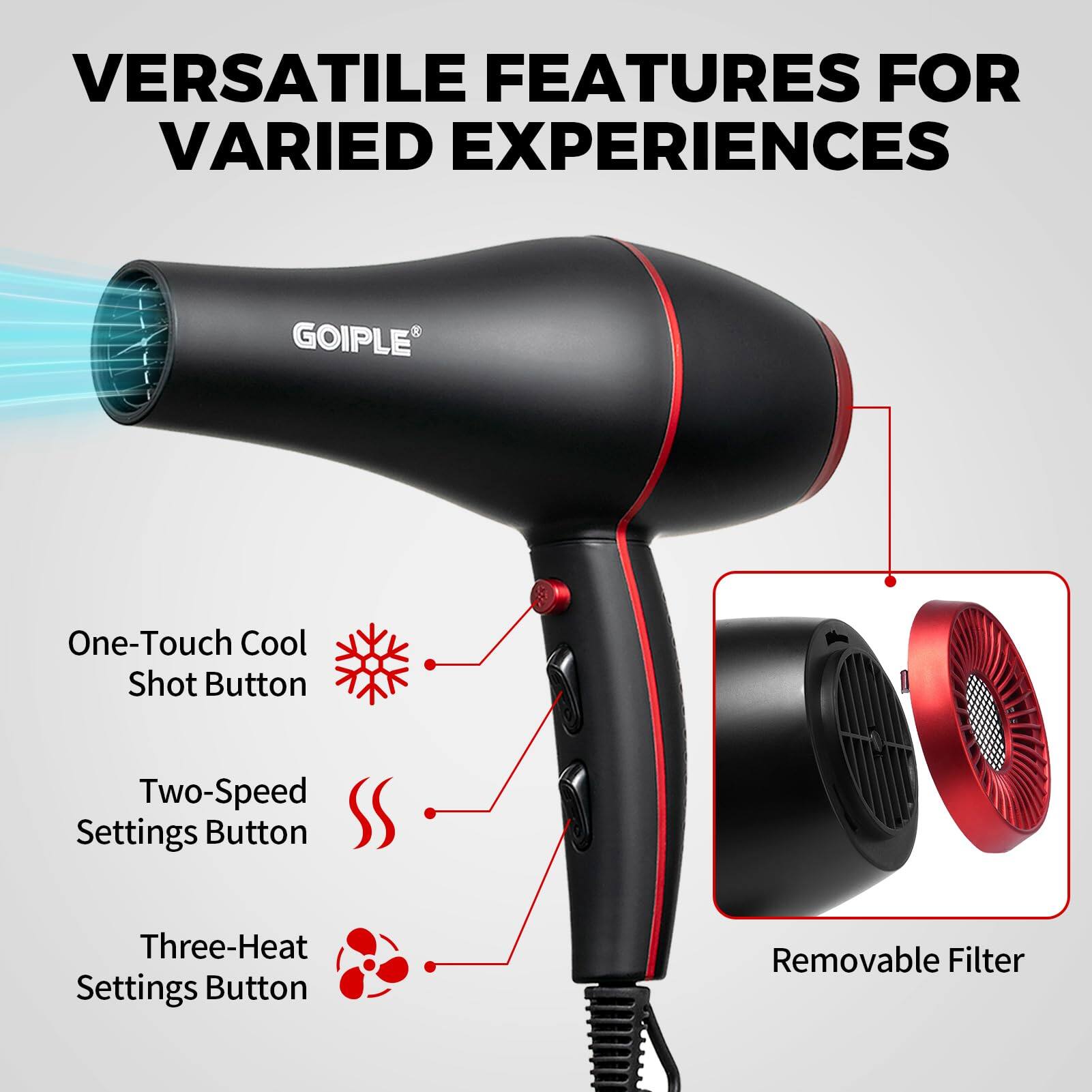 Live At Space 21pcs Professional Hair Dryer Kit Ionic Lightweight Low ...