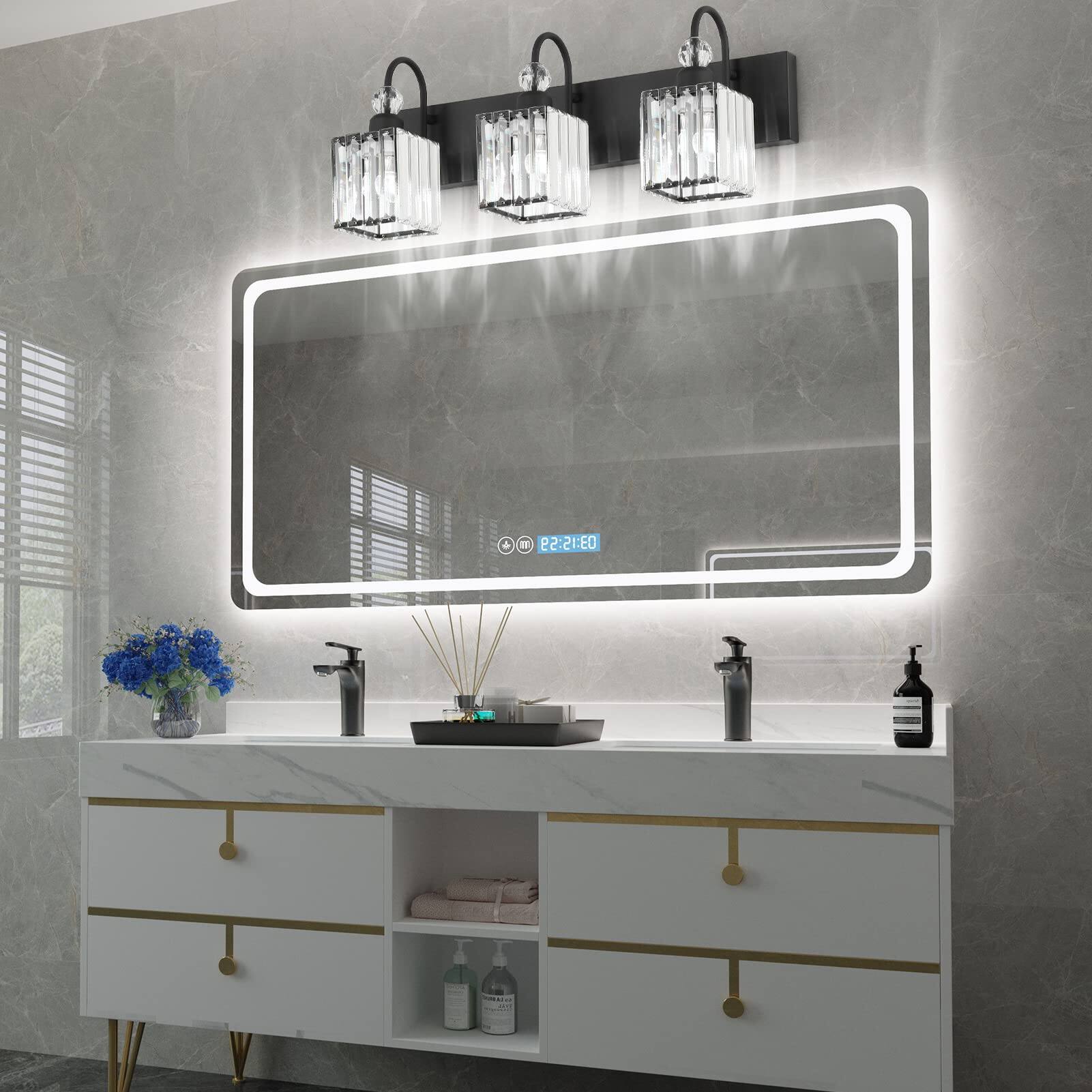 Earthley Blooms Modern Crystal Vanity Light 3 Bathroom Fixtures Over Mirror Matte Wall Lighting ...