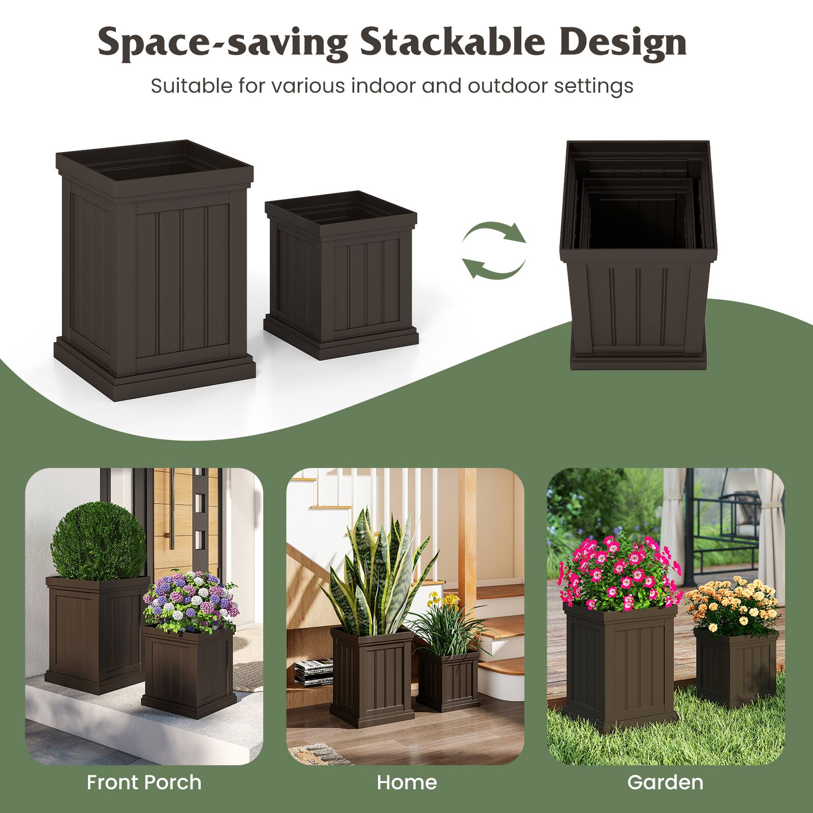 Gymax 19'' Square Plastic Planters Set of 2 w/ Drainage Holes & Nesting ...