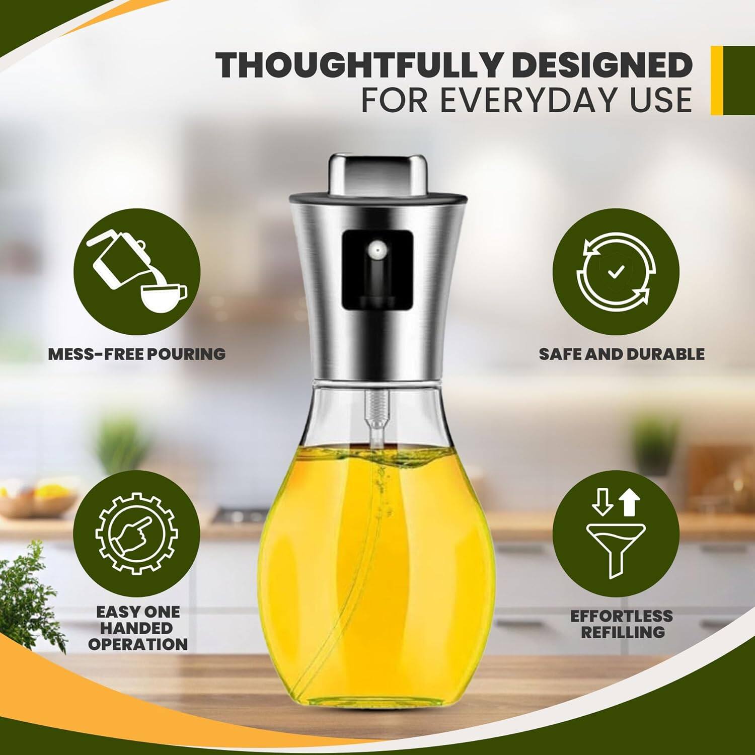 Schertz 200ml Glass Oil Dispenser & Sprayer – Refillable with Measuring ...