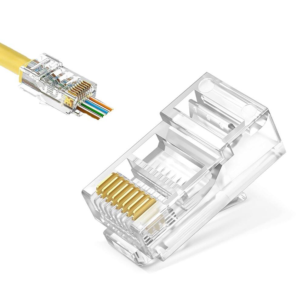 ACJPR 50 Pack Cat5e RJ45 Pass Through Connectors for Solid or Stranded ...