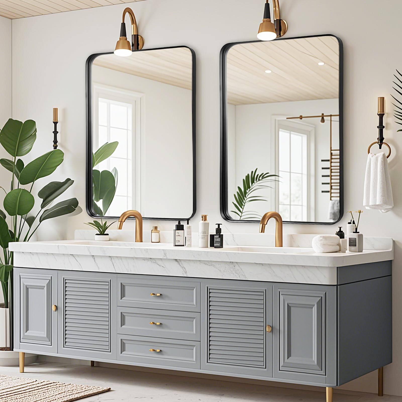 Cedar Assembly Wall Mirror For Bathroom Vnaity Over Sink Metal Matte ...