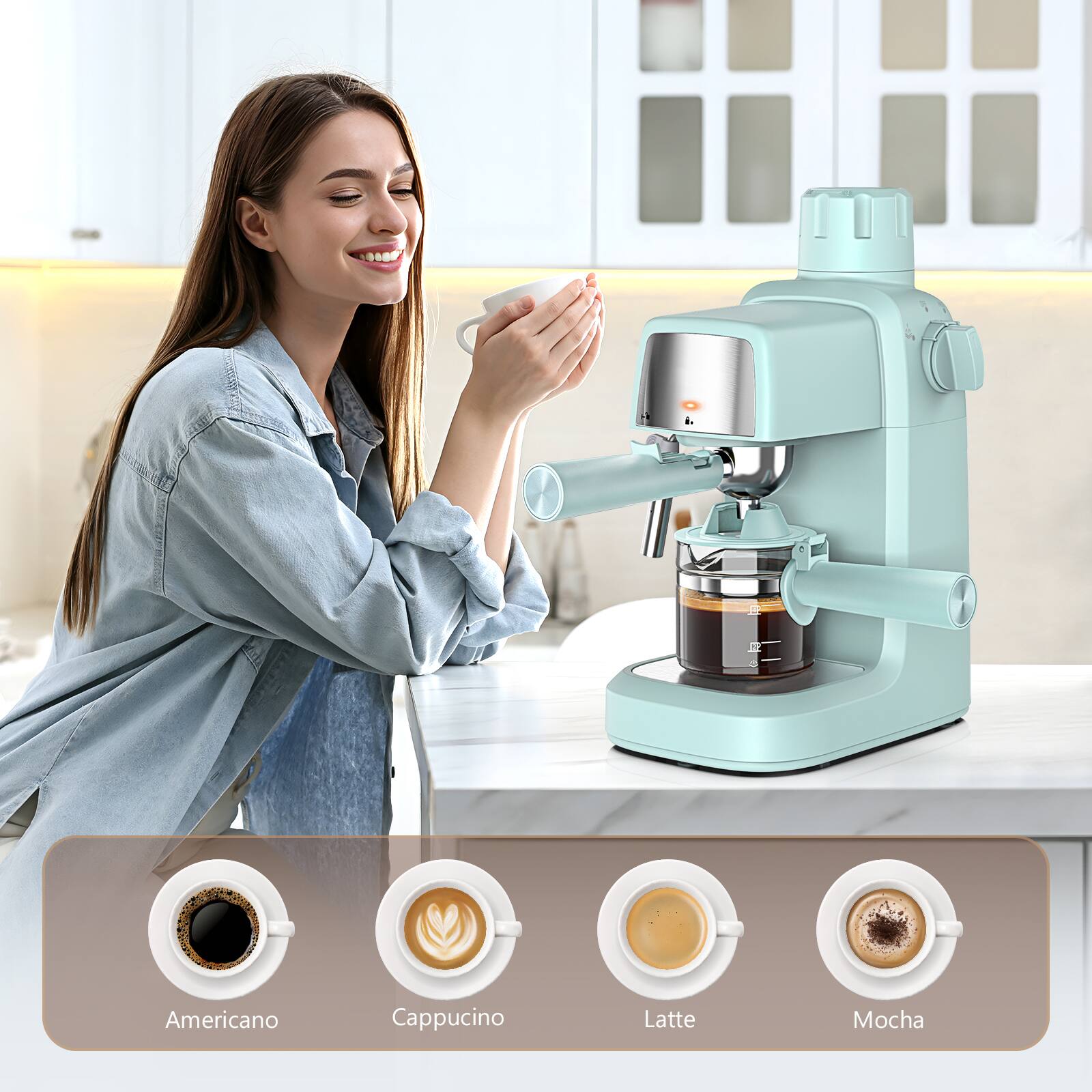 KEINVE 3.5Bar Espresso Machine with Milk Frother, 800W Compact ...