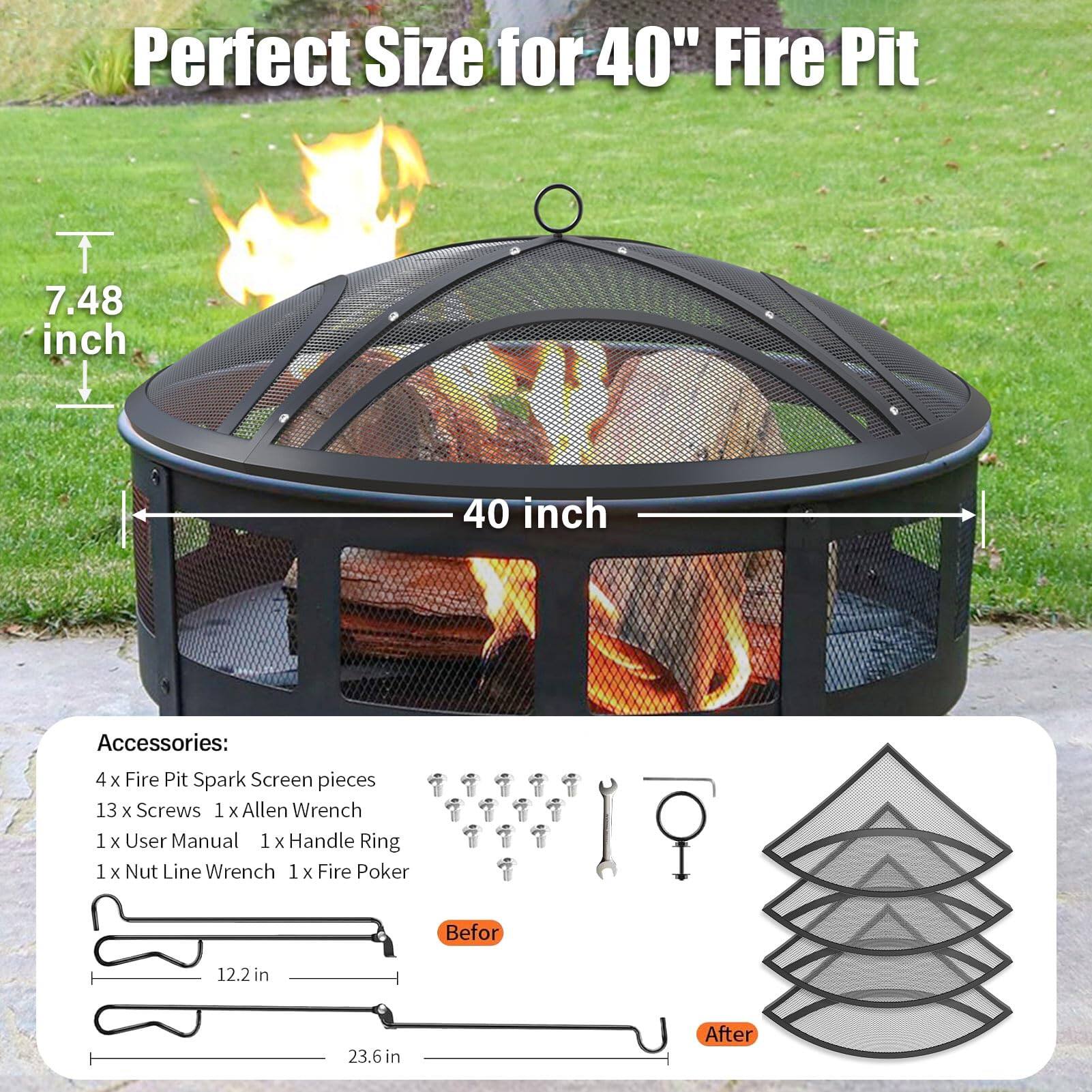 JETRANSPORT Fire Pit Spark Screen Upgraded Outdoor With Handle & Heavy ...