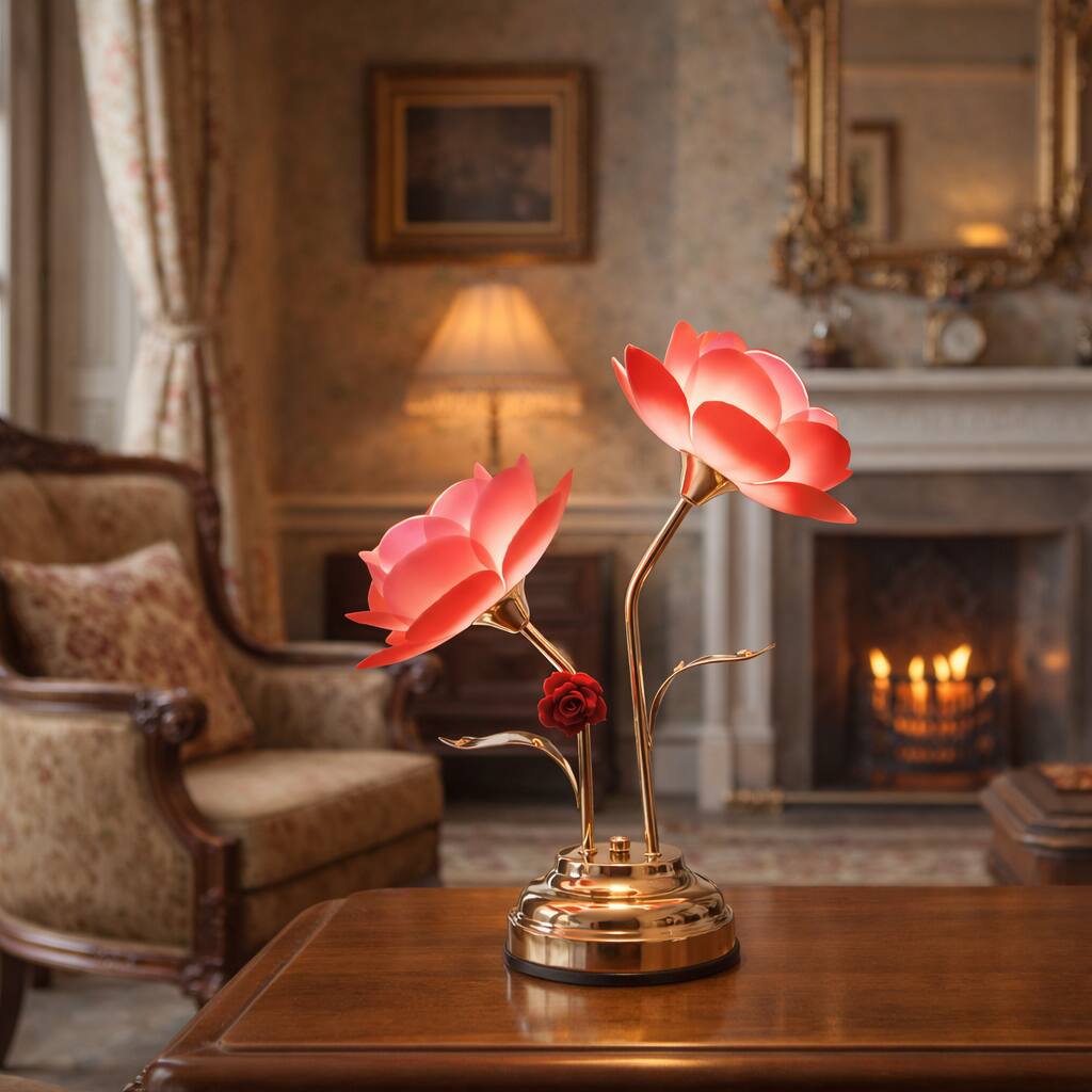 FC Design 16"W Golden Color Floral Lotus Design Touch Lamp DG-54302 ...