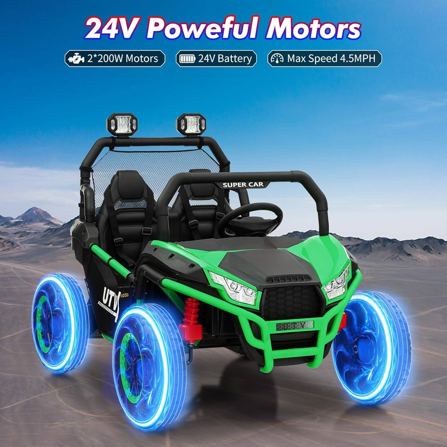 Qeetex 2 Seater Kids Ride On Utv Car,24V 2WD Ride On Car Truck with ...