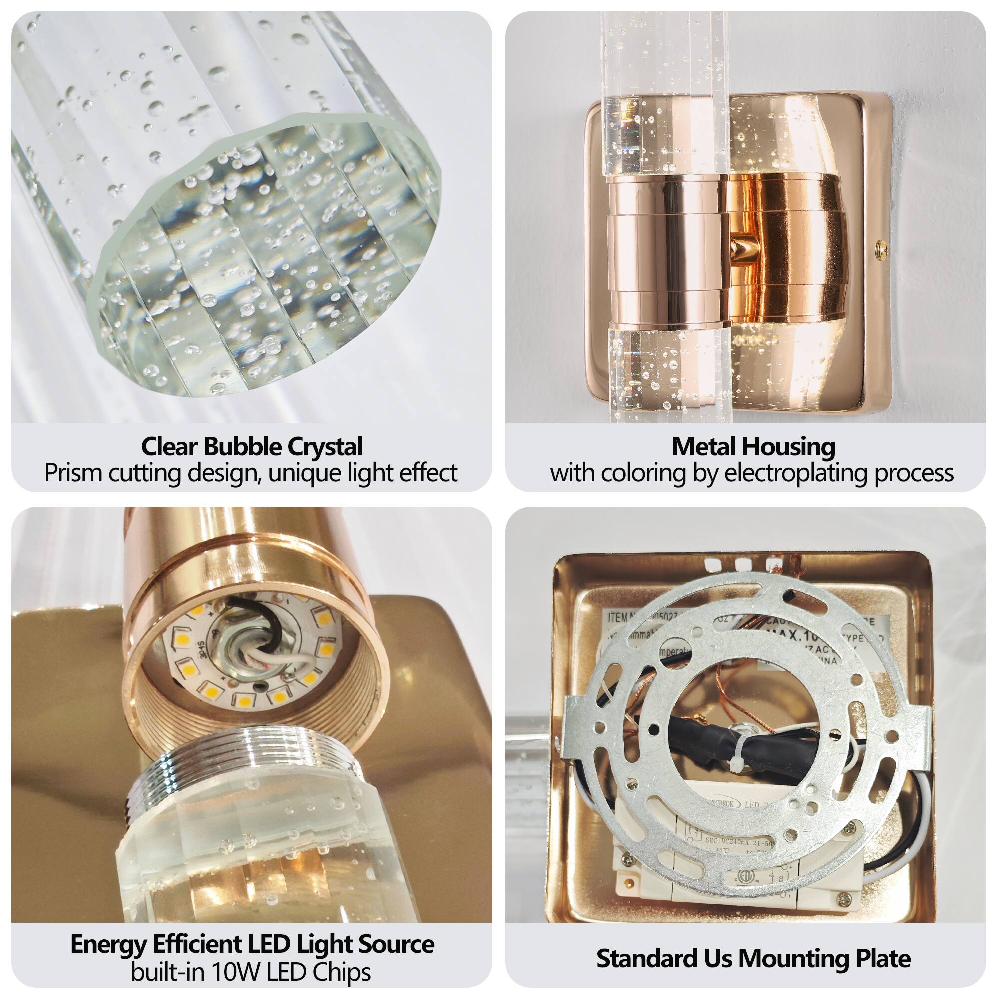 APRILSOUL Contemporary Crystal Wall Light Gold Plating Finish with ...