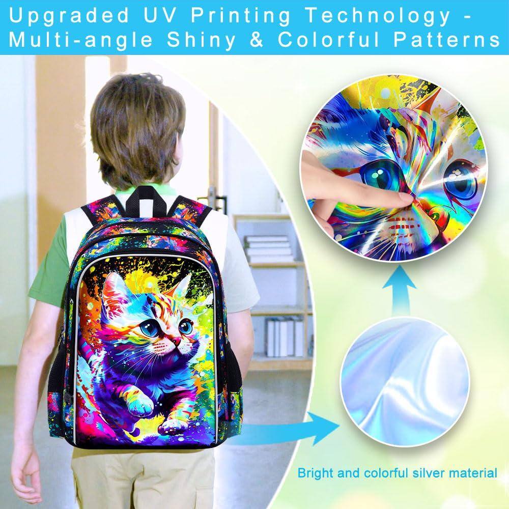 Stamp n Camp 16" Cat Backpack For 3pcs Bookbag Elementary School ...