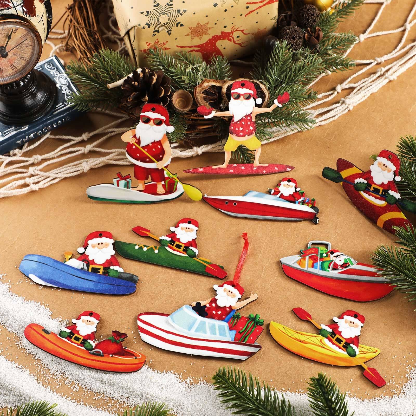 Paradigms Interiors Kayak Christmas Ornament Safety Santa Wooden Lake ...