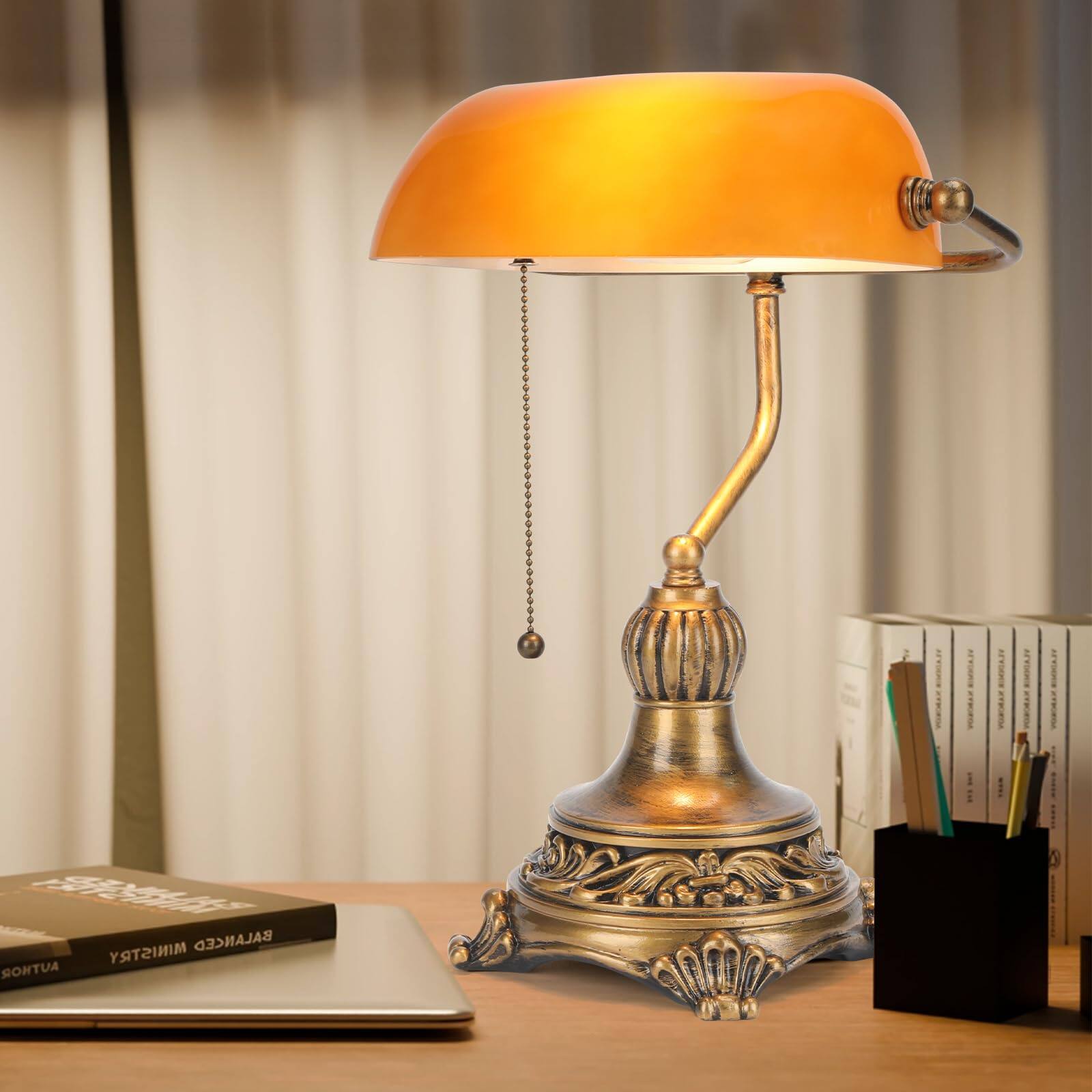 Cedar Assembly Bankers Lamp With Pull Glass Desk Retro /Finish Vintage ...