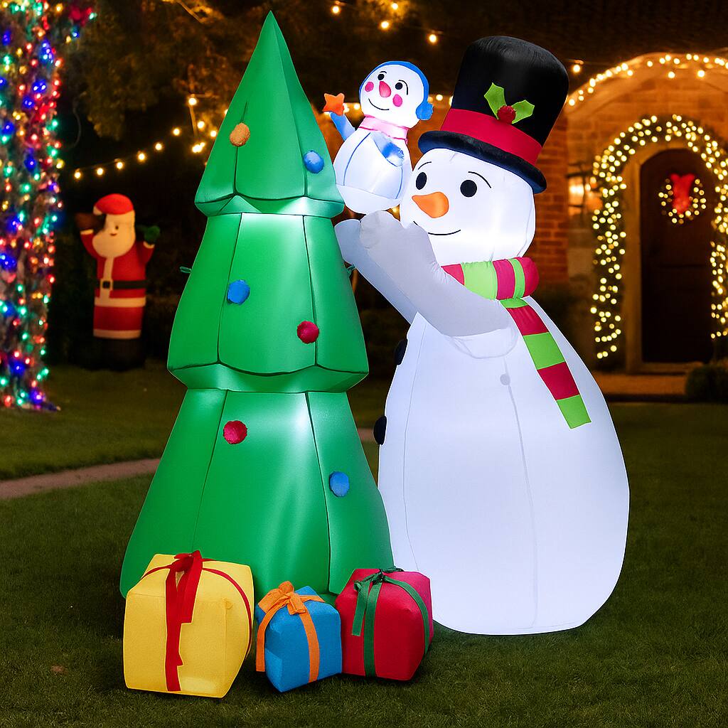 BreeBe Inflatable 6FT Snowman and Tree Duo with LED Lights for Garden or Yard Green,White ...