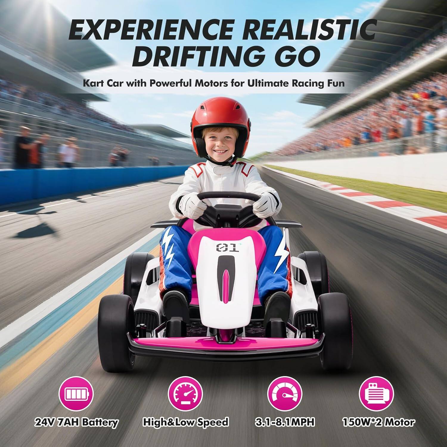 Qeetex 24V Go Kart for Kids, Electric Drift Kart with 2X200W Motor, 7AH ...