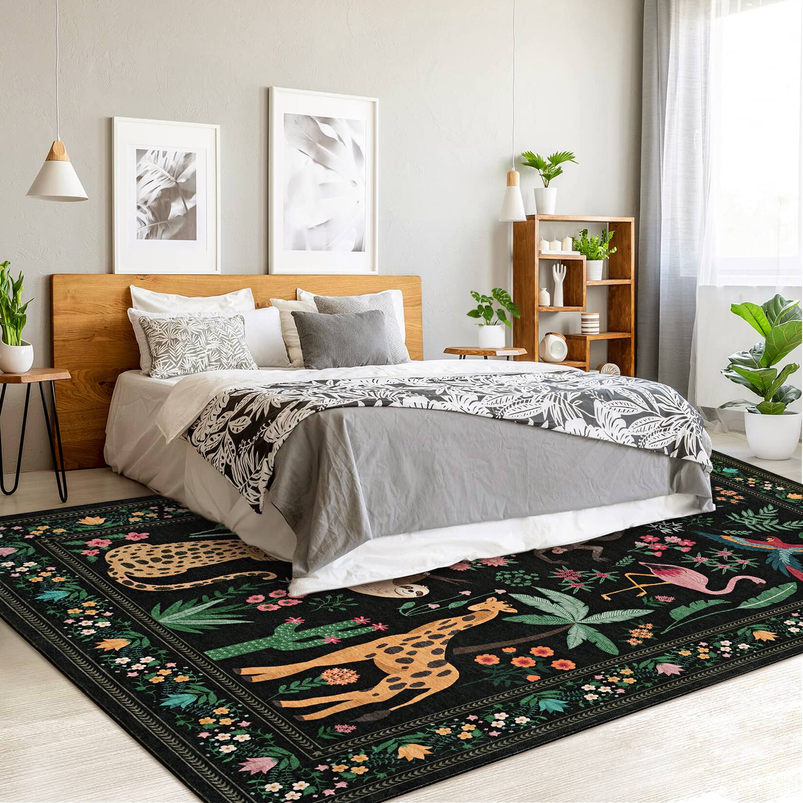 Acekool Washable Animal Bird Area Rugs, Soft Modern Forest Jungel ...