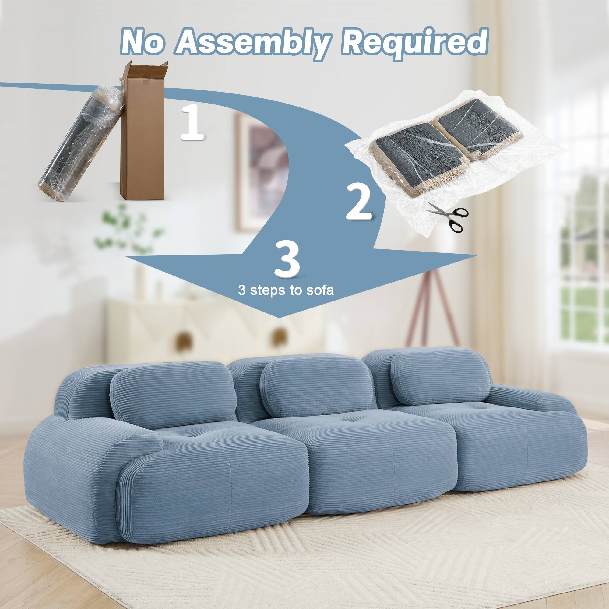 Aukfa 3 seats Modular Corduroy Sectional Sofa with Ergonomic Support ...