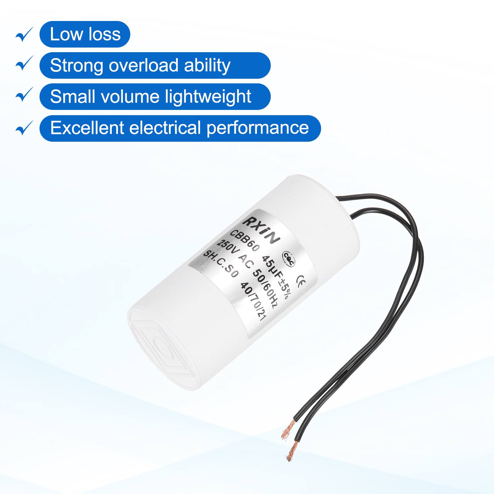 Unique Bargains 45uF CBB60 Running Capacitor, AC 250V Cylinder 2 Wire ...