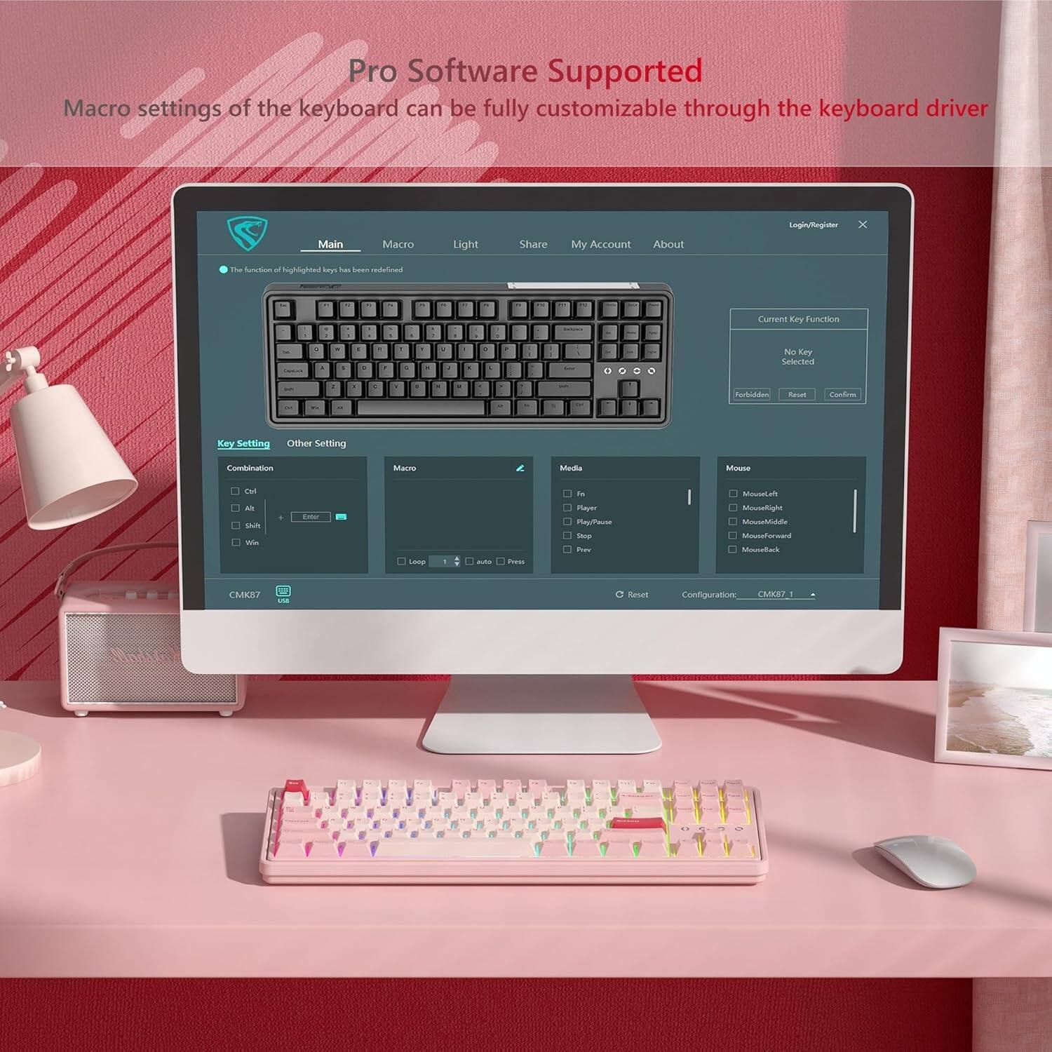 FL.ESPORTS CMK87 87 Key Wireless Gaming Mechanical Keyboard, 3 Modes Creamy Mechanical Hot Swap ...