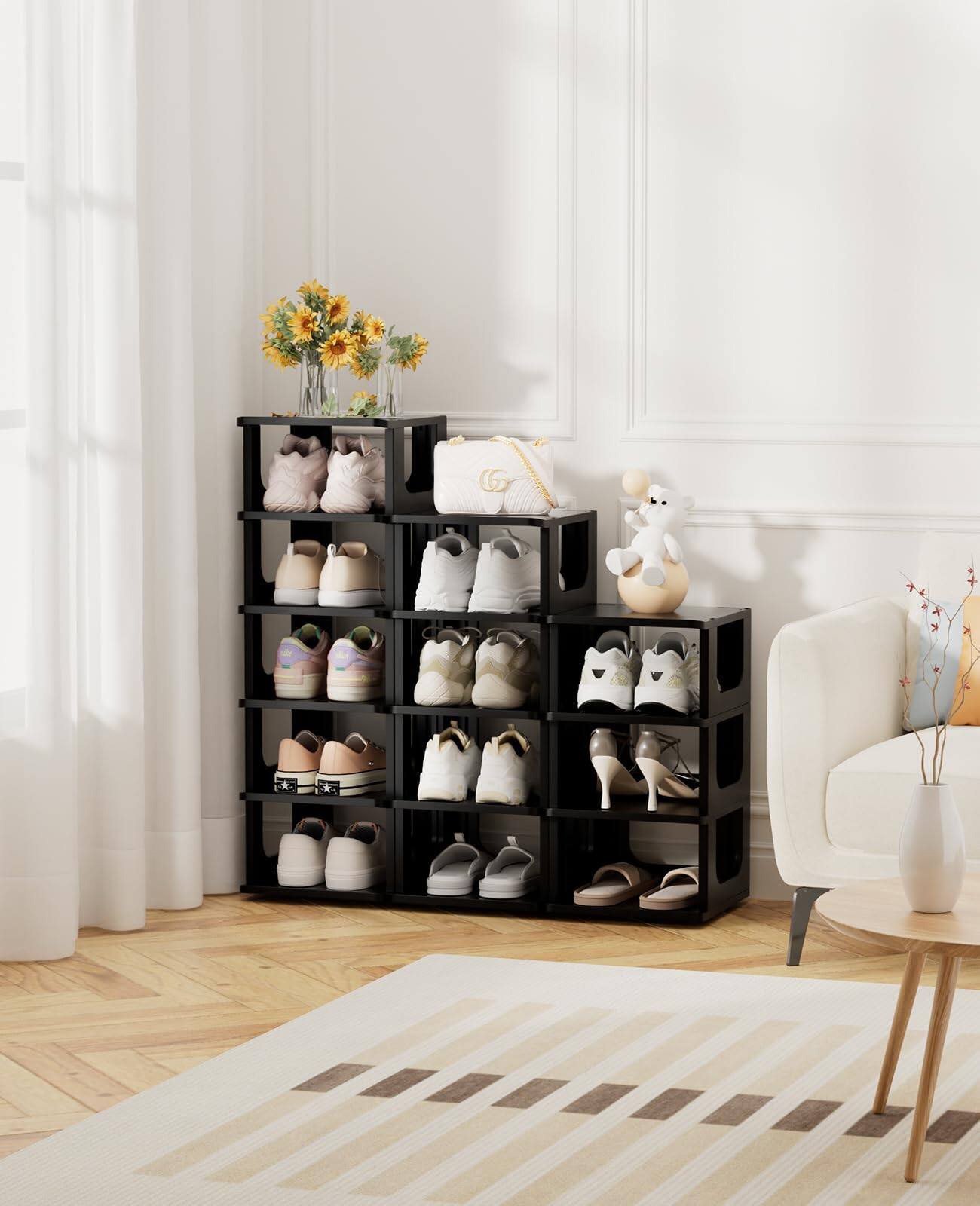Hanke Shoe Organizer Rack For Small Spaces 5 Tier Plastic Vertical ...