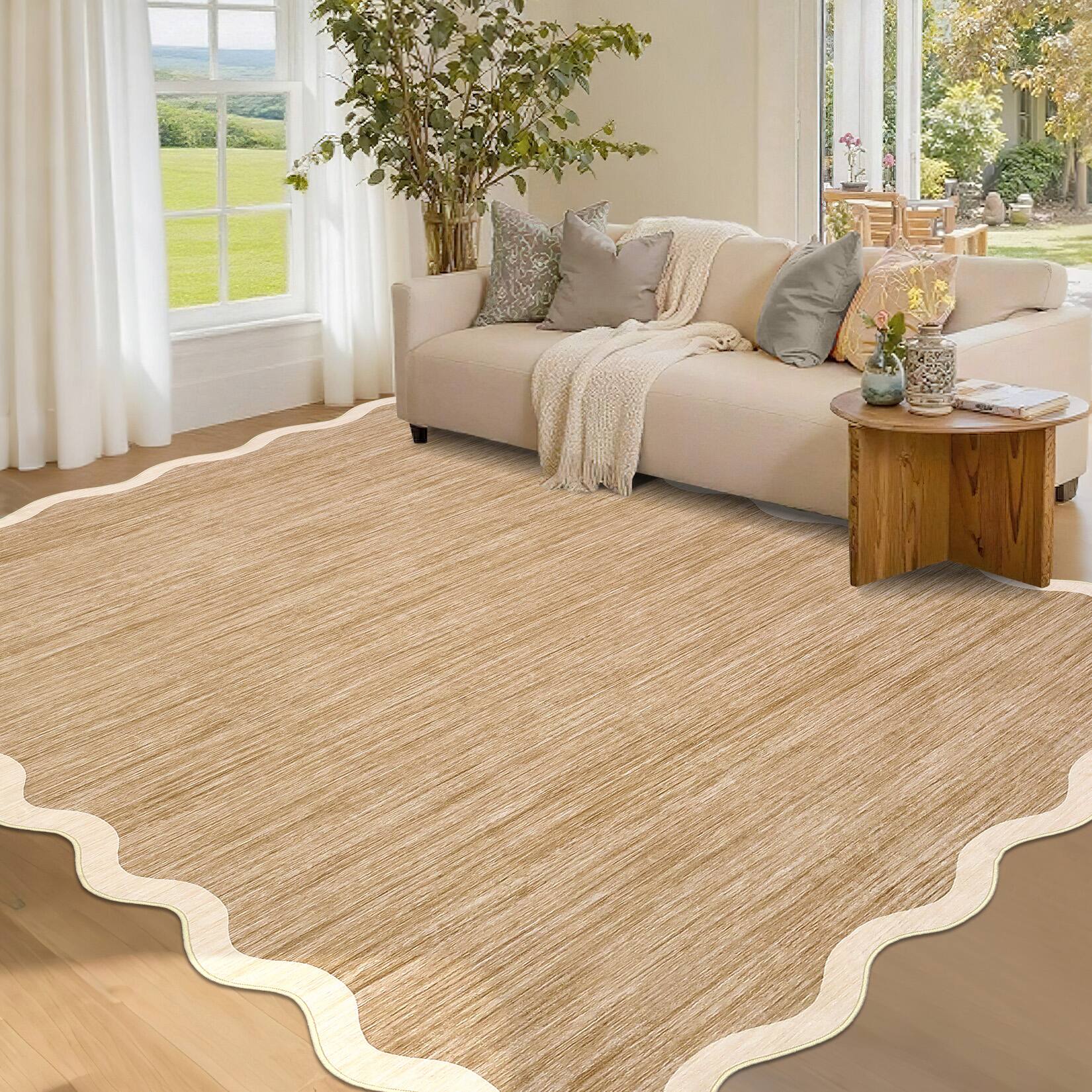 GARVEE Modern Soft Solid Tone Area Rug Scalloped Edges Machine Washable ...