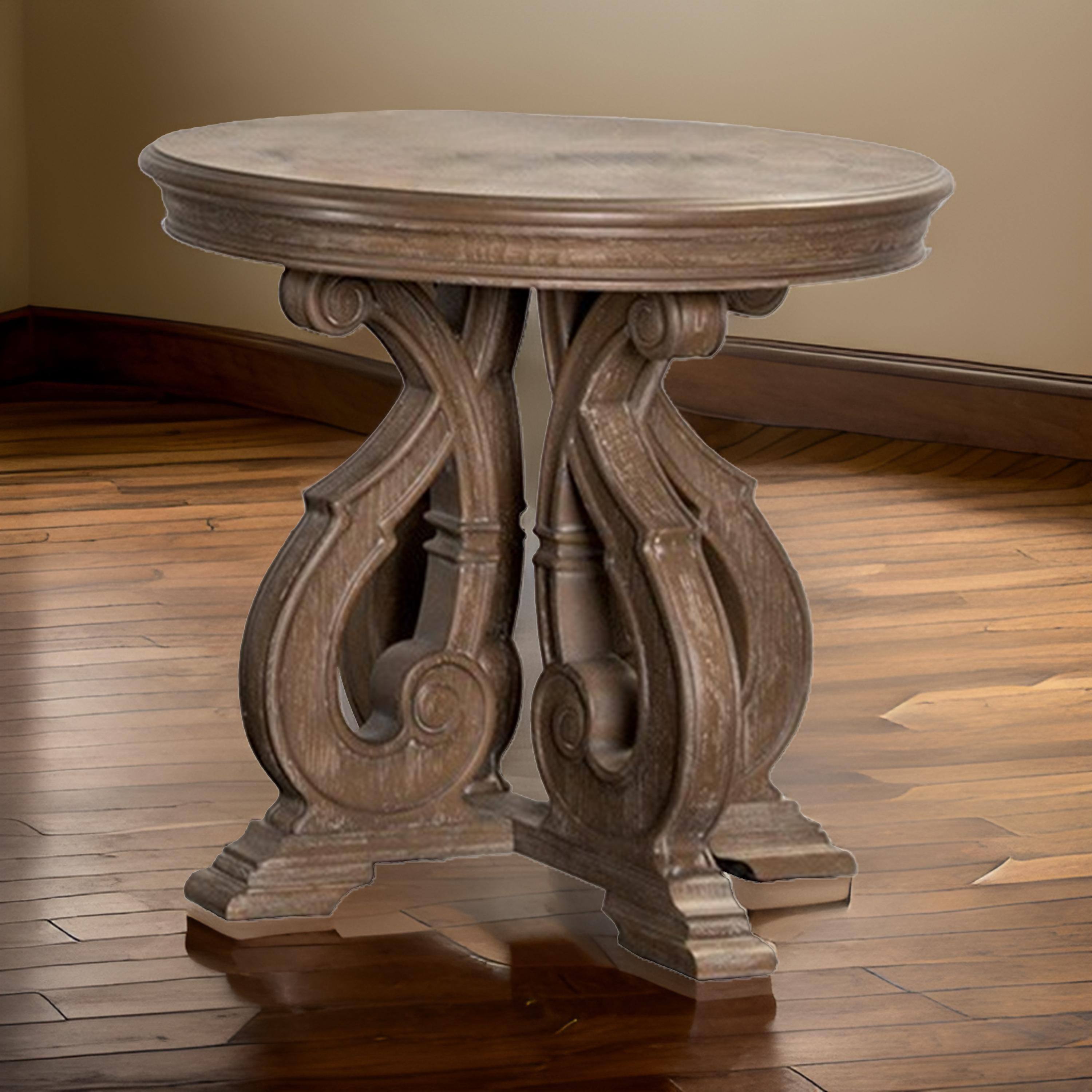 Manhattan Lane Gia Side End Table, 27 Inch Round Top, Carved Details ...