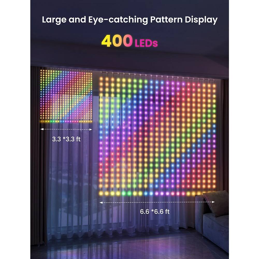 MOSZAR LLC Smart RGB Curtain String Lights – 400 LEDs, 3.3×3.3 ft, App ...