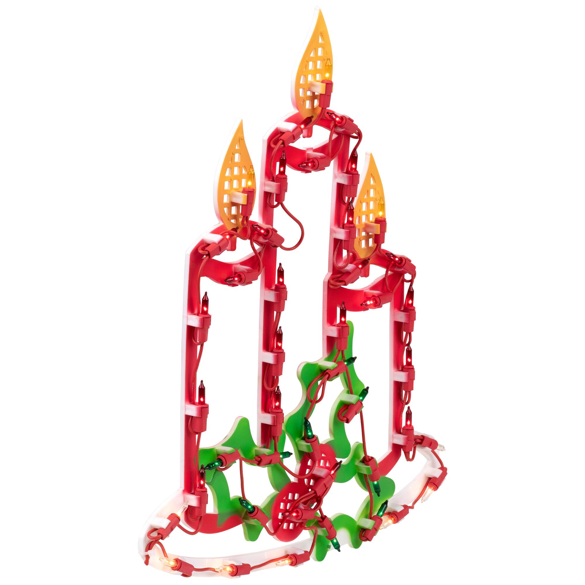 Northlight 16.5" Lighted Candles with Holly and Berry Christmas Window ...