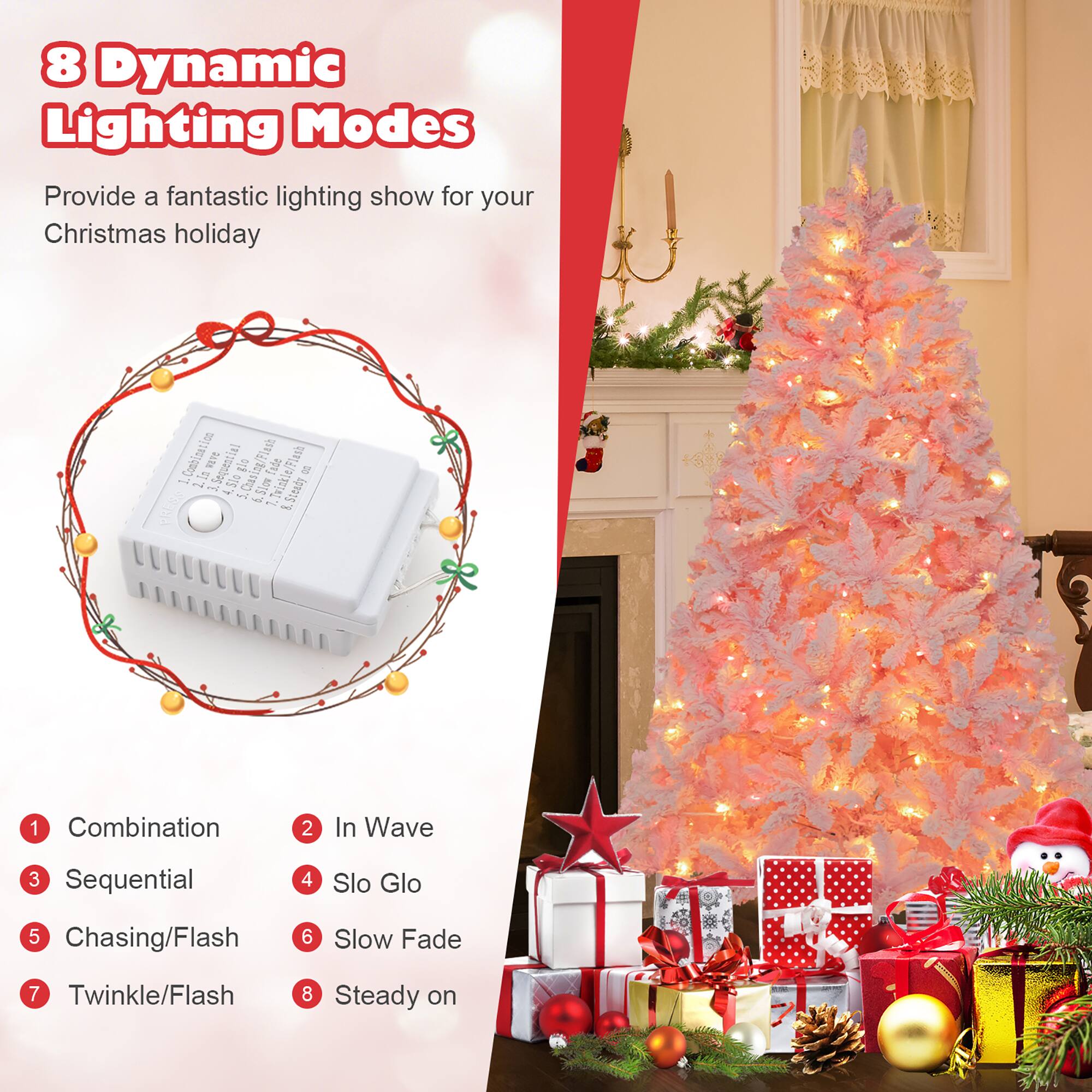 Gymax 6FT Artificial Christmas Tree w/ 808 Branch Tips 8 Lighting Modes ...