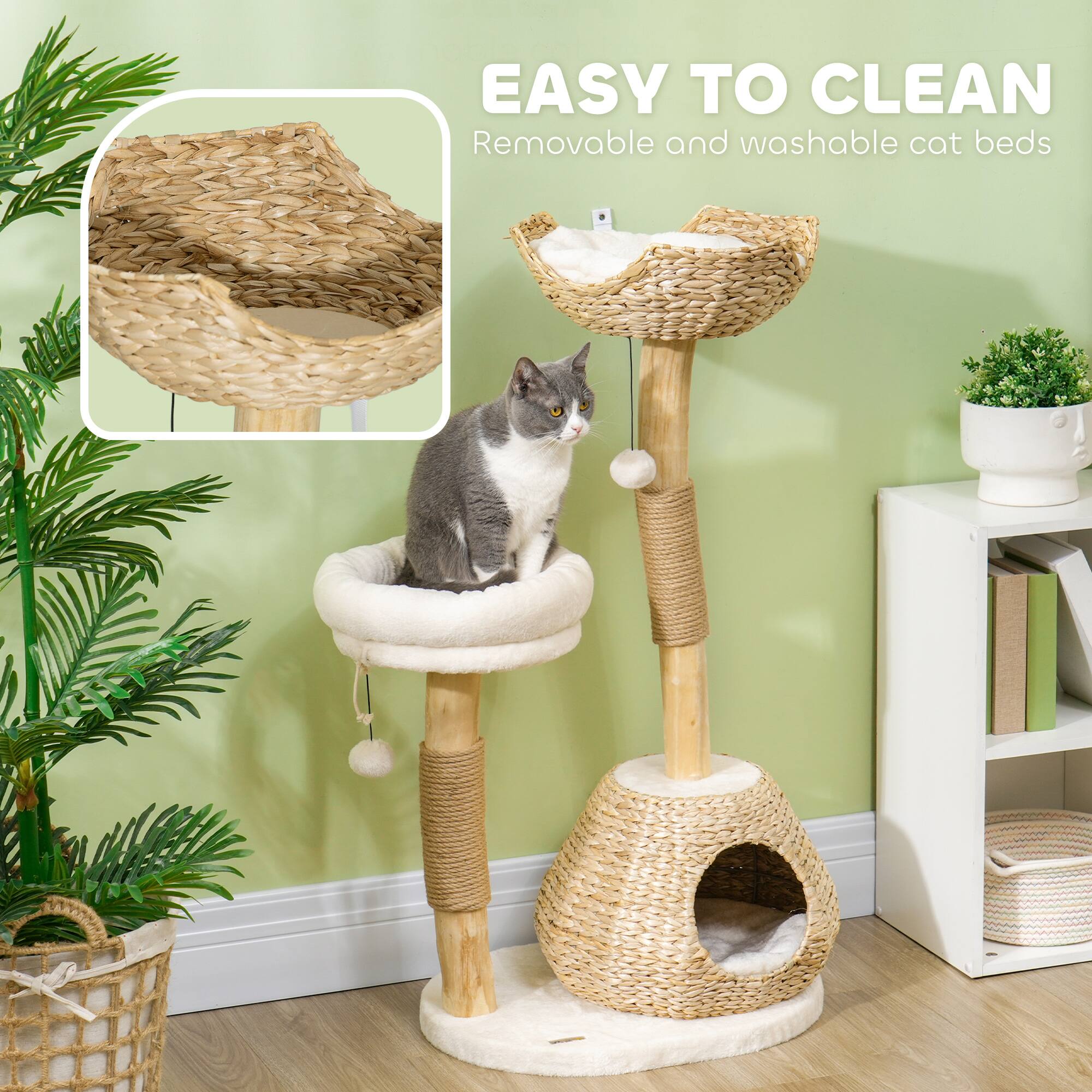 Pawhut 41" Wooden Cat Tree for Indoor Cats, Tower with 2 Real Branch ...