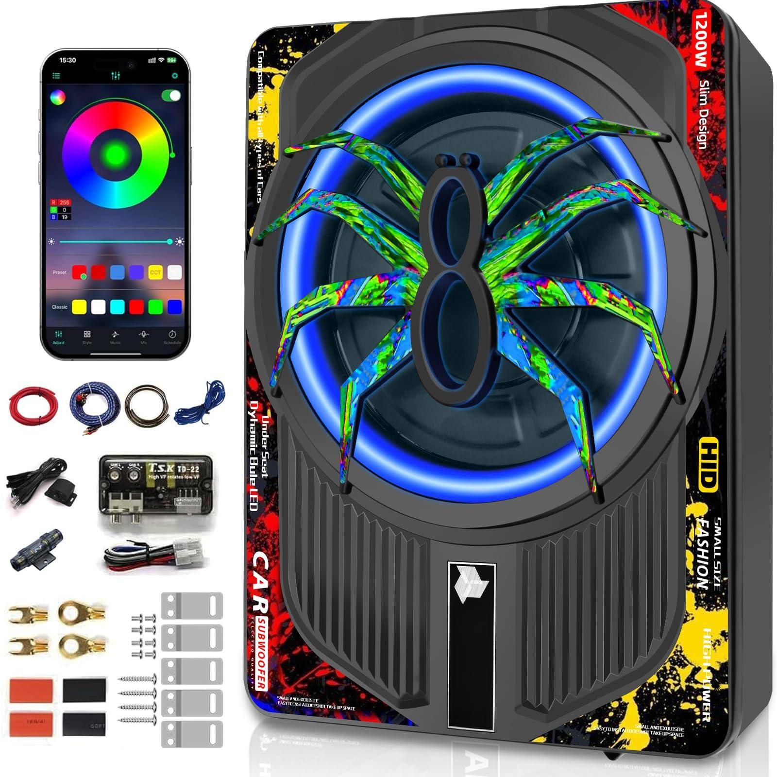 Dazzling Pops 1200w 10 Car Subwoofer Slim Under Seat And Amp Package ...