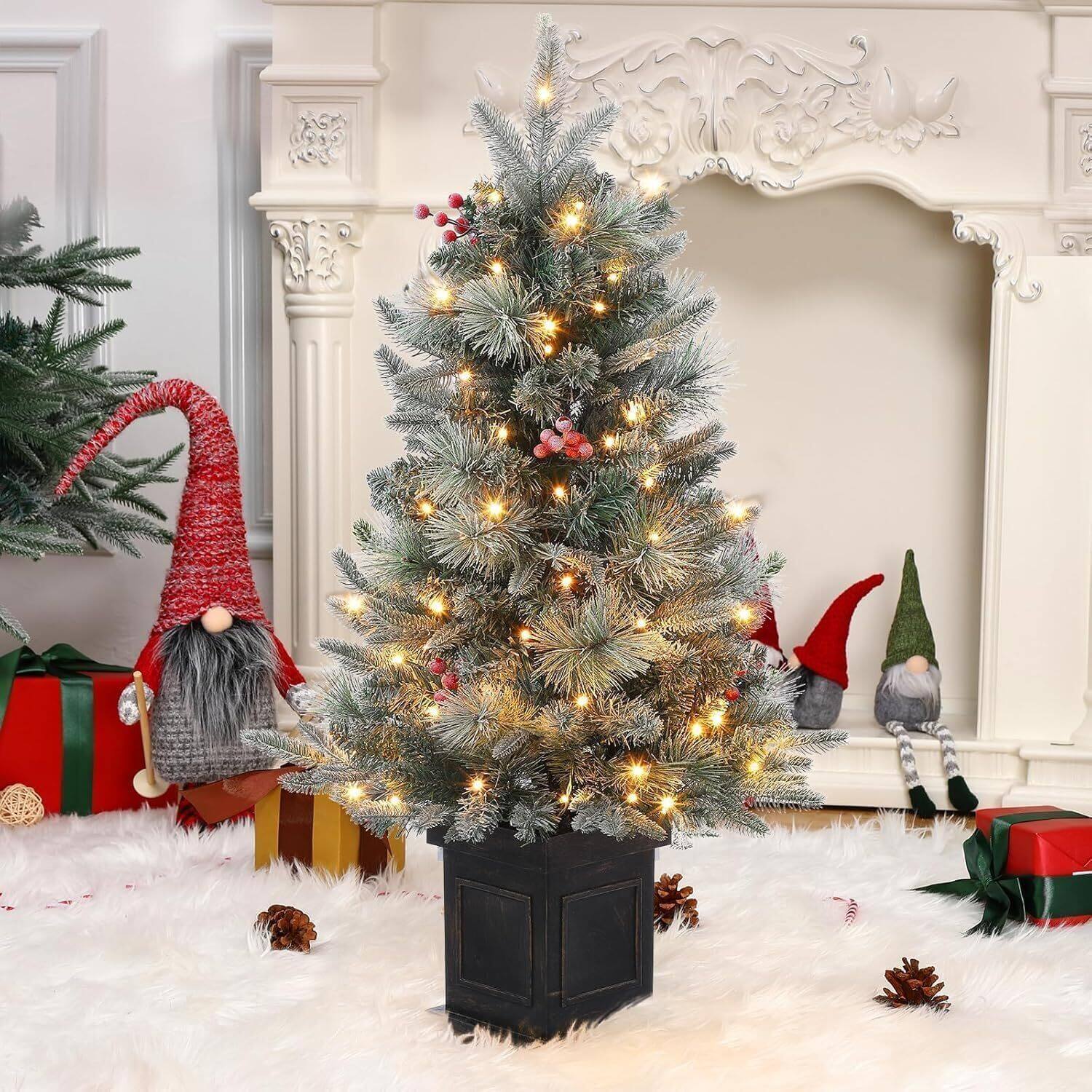 Jojoka 2 Pack 3FT Snow Flocked Artificial Desktop Christmas Trees ...